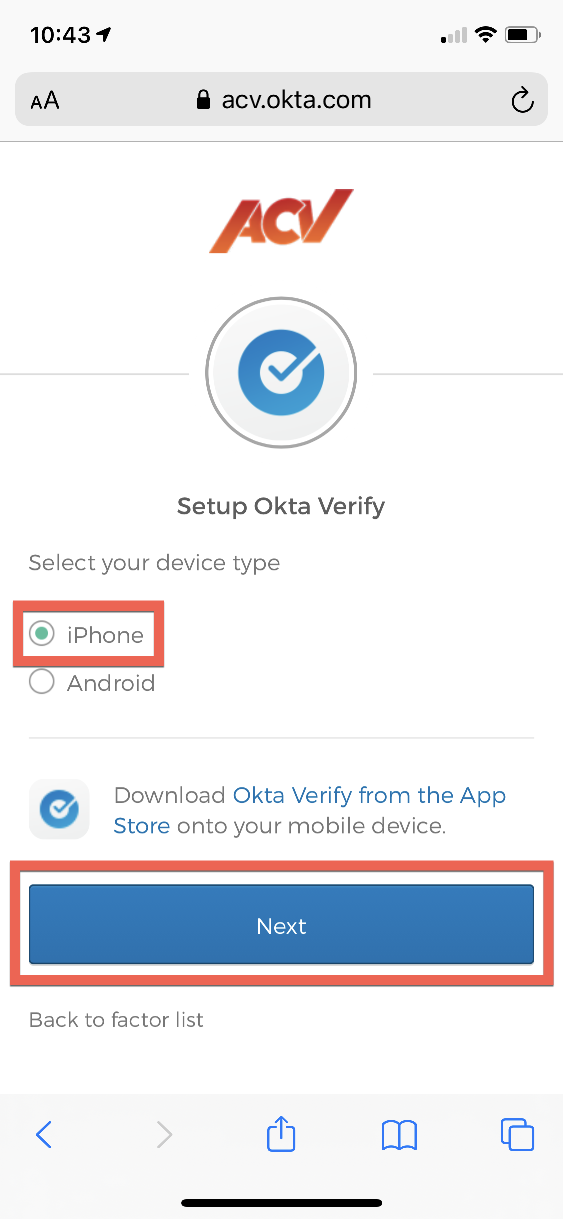 Okta Verify Setup on iPhone/Android – ACV Auctions